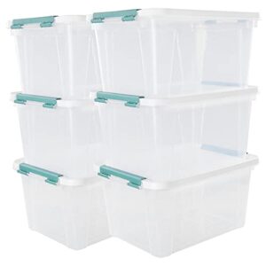 afromy set of 6 latching storage box, plastic storage bin with lid, 20 quart, clear