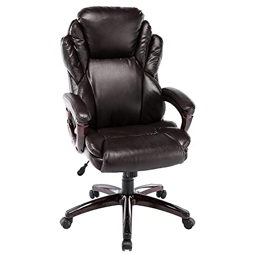 250lb High Back Office Chair-PU Leather Ergonomic Executive Boss Swivel Computer Chair Thick Padded Desk Chair for Home Office Work (Brown)