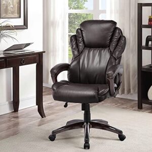 250lb High Back Office Chair-PU Leather Ergonomic Executive Boss Swivel Computer Chair Thick Padded Desk Chair for Home Office Work (Brown)