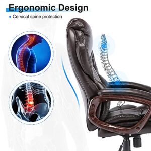 250lb High Back Office Chair-PU Leather Ergonomic Executive Boss Swivel Computer Chair Thick Padded Desk Chair for Home Office Work (Brown)