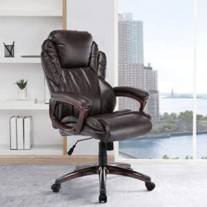 250lb High Back Office Chair-PU Leather Ergonomic Executive Boss Swivel Computer Chair Thick Padded Desk Chair for Home Office Work (Brown)