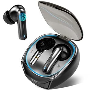 wireless earbud,bluetooth 5.3 headphones with 4 mic,deep bass in-ear headphones enc noise cancelling,40h playtime bluetooth earphones,ip7 waterproof ear buds mini charging case bluetooth headset black