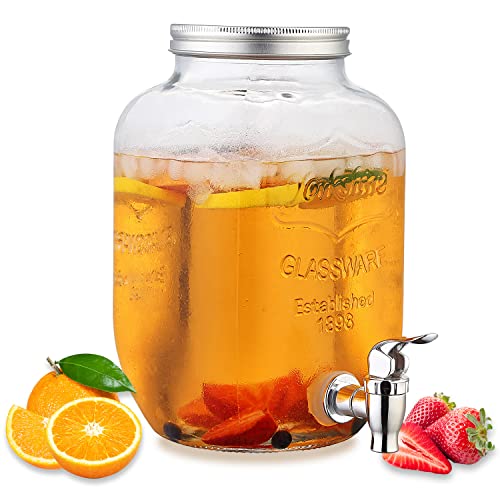 Berglander Glass Beverage Dispenser, 1 Gallon Drink Dispenser for Parties with Leak-proof Faucet, Convenient Wide Mouth And Stainless Steel Lid Seals Securely to Keep Your Beverages Fresh