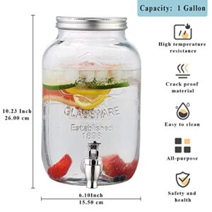 Berglander Glass Beverage Dispenser, 1 Gallon Drink Dispenser for Parties with Leak-proof Faucet, Convenient Wide Mouth And Stainless Steel Lid Seals Securely to Keep Your Beverages Fresh