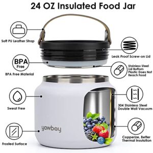 Insulated Food Jar,24 OZ Leakproof Insulated Food Soup Container,Stainless Steel Vacuum Thermal Insulated School Hot Lunch Containers for Kids Adults Wide Mouth Food Jar for Hot Cold Food(White)