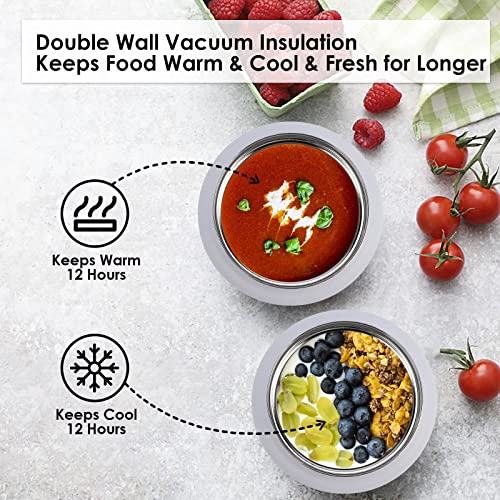 Insulated Food Jar,24 OZ Leakproof Insulated Food Soup Container,Stainless Steel Vacuum Thermal Insulated School Hot Lunch Containers for Kids Adults Wide Mouth Food Jar for Hot Cold Food(White)