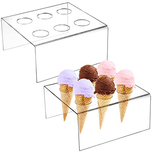 Hedume 2 Pack 6 Holes Acrylic Ice Cream Cone Holder Stand, Clear Ice Cream Crisp Tube Cone Display, Cupcake Stand, Acrylic Cone Holder for Wedding, Baby Shower, Birthday Party, Anniversary, Christmas