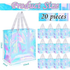 Saintrygo 20 Pack Clear Tote Bags 12 x 12 x 6, PVC Plastic Tote Bag With Handles for Work Beach Lunch Sports, Concerts (Laser Color)