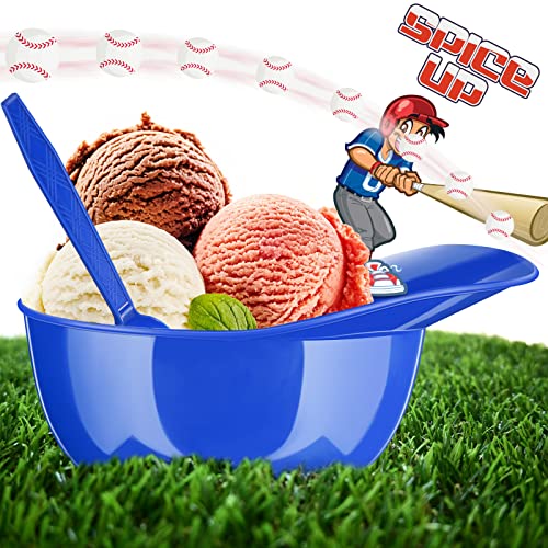 Nuogo Baseball Helmet Ice Cream Snack Bowl and Disposable Taster Spoons Set Mini Baseball Party Favors Small Dessert Ice Cream Bowls Serving Candy Sundae Cups for Ice Cream Sundae Party Supplies (12)