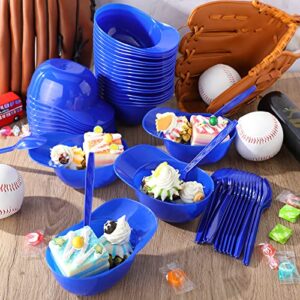 Nuogo Baseball Helmet Ice Cream Snack Bowl and Disposable Taster Spoons Set Mini Baseball Party Favors Small Dessert Ice Cream Bowls Serving Candy Sundae Cups for Ice Cream Sundae Party Supplies (12)