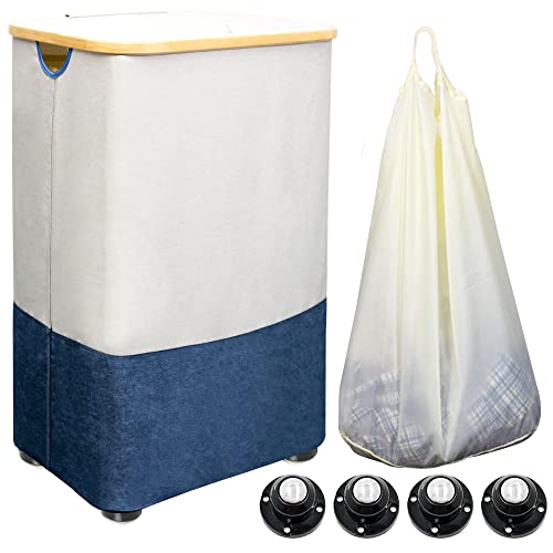 Large Laundry Hamper with Wheels - 105L Collapsible Waterproof Laundry Hamper with Lid and Removable Mesh Bag, Large laundry hamper for dirty clothes, Toys Storage Hamper (blue)