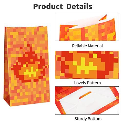 durony 28 Pieces Pixel Treat Bags Kraft Paper Bags Party Gift Bags Goodie Candy Bags with Stickers for Birthday Party Decorations, 9.4 x 5.1 x 3.1 Inches