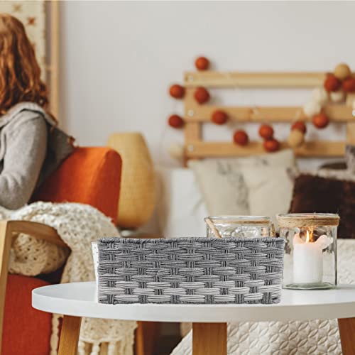 Cabilock Coffee Table Tray Plastic Sundries Storage Basket with Handle Seagrass Clothes Toys Books Sundries Snacks Baskets Wicker Baskets Organizer (Grey) Vanity Tray