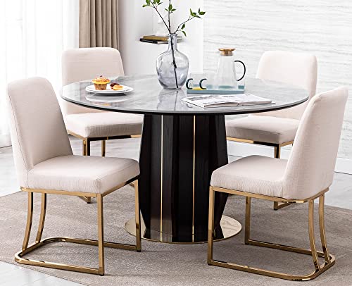 VESCASA Linen Upholstered Dining Chairs with Back, Mid Century Modern Dining Chairs with Gold Metal Frame for Dining Room, Restaurant, Kitchen, Set of 6, Cream