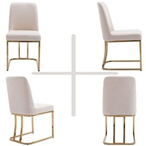 VESCASA Linen Upholstered Dining Chairs with Back, Mid Century Modern Dining Chairs with Gold Metal Frame for Dining Room, Restaurant, Kitchen, Set of 6, Cream