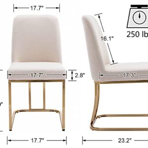 VESCASA Linen Upholstered Dining Chairs with Back, Mid Century Modern Dining Chairs with Gold Metal Frame for Dining Room, Restaurant, Kitchen, Set of 6, Cream