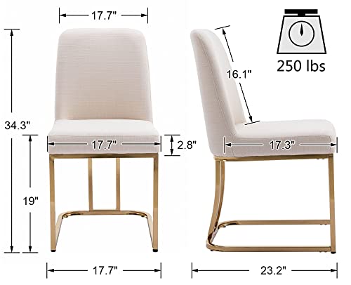 VESCASA Linen Upholstered Dining Chairs with Back, Mid Century Modern Dining Chairs with Gold Metal Frame for Dining Room, Restaurant, Kitchen, Set of 6, Cream