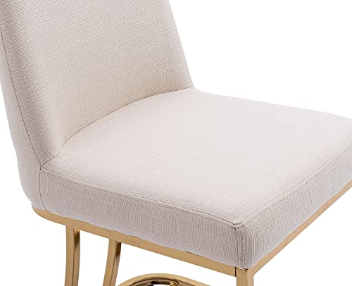 VESCASA Linen Upholstered Dining Chairs with Back, Mid Century Modern Dining Chairs with Gold Metal Frame for Dining Room, Restaurant, Kitchen, Set of 6, Cream