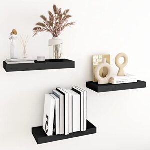 jengryoe floating shelf,wall shelf,decor wall mounted shelves,hanging shelf,for bathroom bedroom kitchen wall decor,black shelves with invisible brackets set of 3