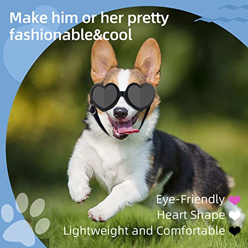 FUNUPUP Dog Sunglasses Small Breed Dog Goggles UV Protection Glasses with Adjustable Strap Heart Shape Anti-Fog Eyewear Windproof Glasses for Pet Dogs Puppy (Black)