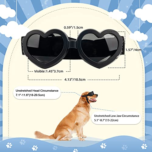 FUNUPUP Dog Sunglasses Small Breed Dog Goggles UV Protection Glasses with Adjustable Strap Heart Shape Anti-Fog Eyewear Windproof Glasses for Pet Dogs Puppy (Black)