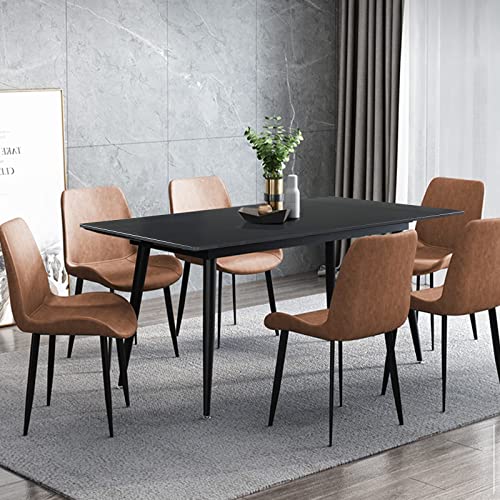 jiexi Dining Table Set Kitchen Dining Table Modern Slate Stone Dining Table Kitchen Small Space Dining Table and 4 Leather Chairs, Black, Table +4 Brown Chairs (JA7394)