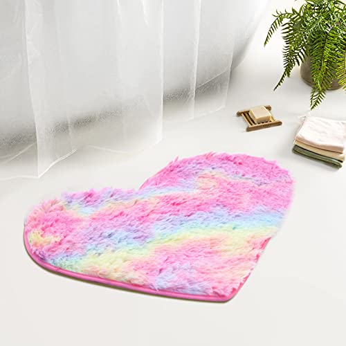 Adhiqt Ultra Soft Fluffy Area Rug, 2.3' x 3', Rainbow Heart, for Entrance Bedroom Dining Table Livingroom, Fluffy Shag Fuzzy Soft Non-Slip Washable Rug