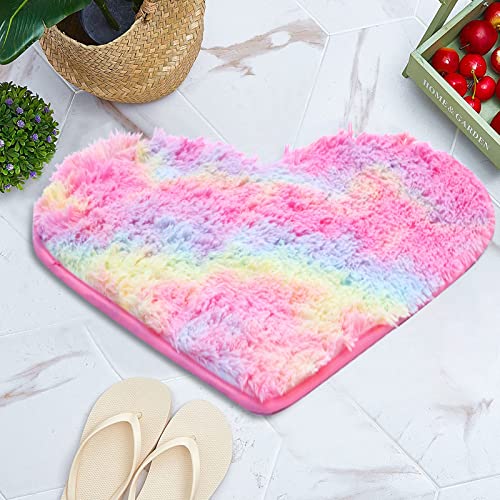 Adhiqt Ultra Soft Fluffy Area Rug, 2.3' x 3', Rainbow Heart, for Entrance Bedroom Dining Table Livingroom, Fluffy Shag Fuzzy Soft Non-Slip Washable Rug