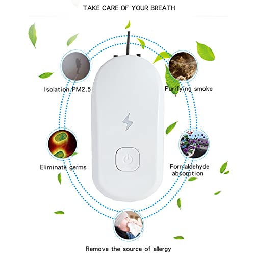 Mini Portable Personal Air Purifier Necklace with USB Rechargeable, Air Ionizer Eliminates for Bedroom, Airplane, Pollen, Smoke, Dust Outdoor, Travel