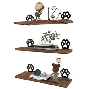 lavezee paw prints wall decor floating shelves set of 3, cute rustic wooden shelf decorative living room, bedroom, bathroom, log cabin shelving wall mounted