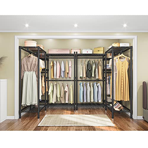 VIPEK L6 Garment Rack L Shaped Clothes Rack Heavy Duty Clothing Rack Metal Freestanding Closet with 7 Adjustable Shelves & 4 Hanging Rods 43.3"L x 43.3"W x 76.8"H, Max Load 700LBS, Medium Size, Black