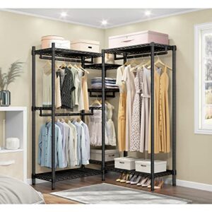 VIPEK L6 Garment Rack L Shaped Clothes Rack Heavy Duty Clothing Rack Metal Freestanding Closet with 7 Adjustable Shelves & 4 Hanging Rods 43.3"L x 43.3"W x 76.8"H, Max Load 700LBS, Medium Size, Black