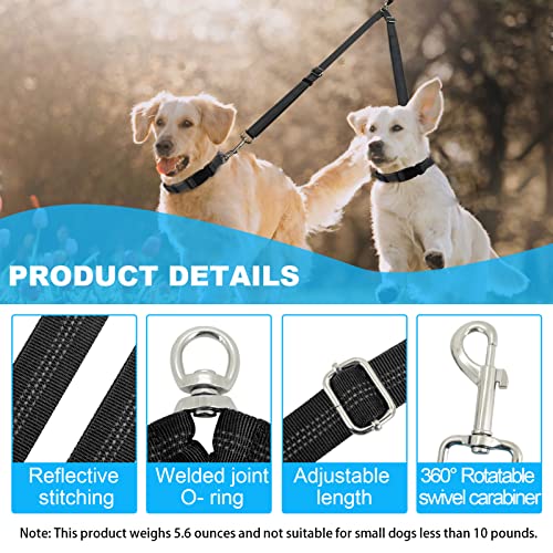 Brilliant Paw Double Dog Leash, Two Dog Leash Splitter, Adjustable Length and Tangle Free, Heavy Duty Walking Training Dual Dog Leash Extension for Medium and Large Dog, Black