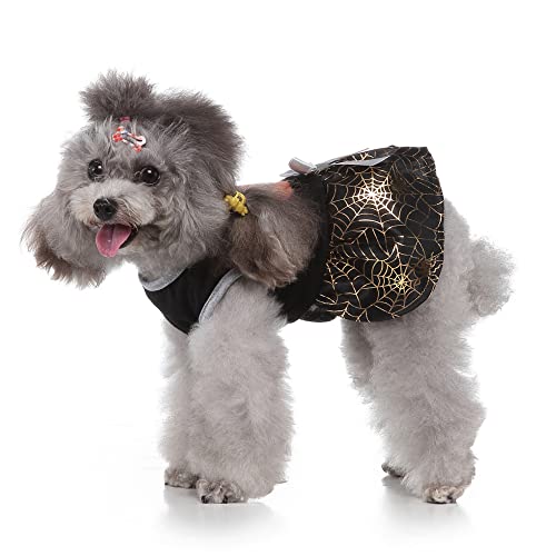 Filhome Halloween Dog Dresses, Pumpkin Spider Web Puppy Clothes Pet Costumes Outfits Dog Halloween Skirt for Halloween Party (Pumpkin, M)