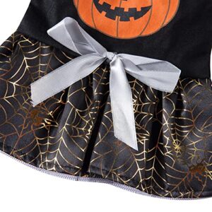 Filhome Halloween Dog Dresses, Pumpkin Spider Web Puppy Clothes Pet Costumes Outfits Dog Halloween Skirt for Halloween Party (Pumpkin, M)