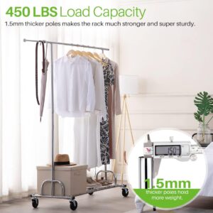 HOKEEPER Clothing Garment Rack with Shelves Capacity 450 lbs Clothing Racks on Wheels Rolling Clothes Rack for Hanging Clothes Heavy Duty Portable Collapsible Commercial Garment Rack Chrome