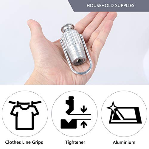 DOITOOL 4PCS Metal Clothesline Tightener Clothesline line Tightener line Tight Aluminium Rope Tightener Clothesline Tensioner for Fixed and Pulleys Clothes Lines Clothes Grips Household Supplies