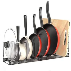 beschase pots and pans organizer, pot lid organizer holder pan organizer rack with 8 adjustable dividers 1 utensil holder for cabinet countertop cupboard kitchen, upgraded in 2022