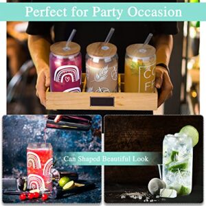 KAUND 4 PCS Ice Coffee Cup with Bamboo Lids and Glass Straw,16oz Sublimation Boho Printed Beer Can Glasses,Ideal for Cocktails,Whiskey,Beer,Soda and Gifts (C01-Boho)