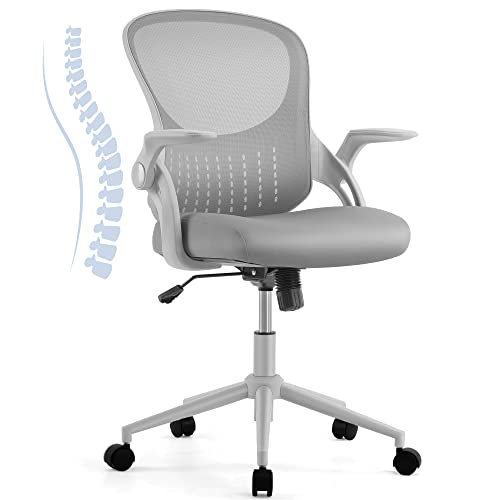 ZUNMOS Home Office Ergonomic Mesh Computer Desk High Back Swivel Task Executive Chair with Soft Armrests Padded Lumbar Support and Adjustable Rotatable Headrest, Grey