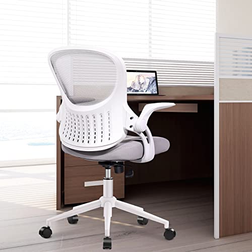 ZUNMOS Home Office Ergonomic Mesh Computer Desk High Back Swivel Task Executive Chair with Soft Armrests Padded Lumbar Support and Adjustable Rotatable Headrest, Grey