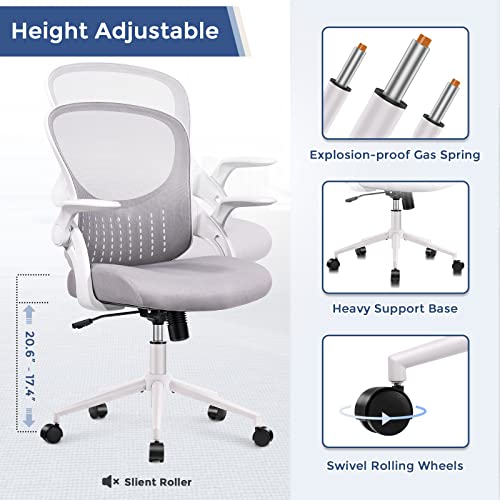 ZUNMOS Home Office Ergonomic Mesh Computer Desk High Back Swivel Task Executive Chair with Soft Armrests Padded Lumbar Support and Adjustable Rotatable Headrest, Grey