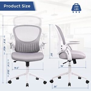 ZUNMOS Home Office Ergonomic Mesh Computer Desk High Back Swivel Task Executive Chair with Soft Armrests Padded Lumbar Support and Adjustable Rotatable Headrest, Grey