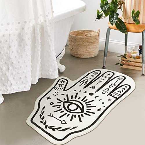 Bathroom Rug 2' X 3', Soft Evil Eye Rug Kids Rug for Bedroom Aesthetic Small Black and Cream Rug Washable Boho Area Rug Door Mat Non-Slip Nursery Rug Palmistry Carpet for Playroom Entryway Room Decor