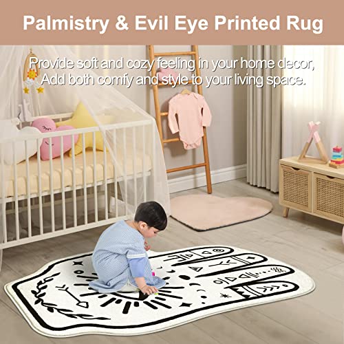 Bathroom Rug 2' X 3', Soft Evil Eye Rug Kids Rug for Bedroom Aesthetic Small Black and Cream Rug Washable Boho Area Rug Door Mat Non-Slip Nursery Rug Palmistry Carpet for Playroom Entryway Room Decor