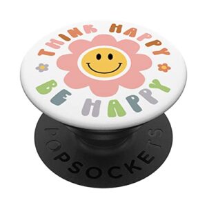 be happy cute daisy smile face retro groovy on white popsockets swappable popgrip