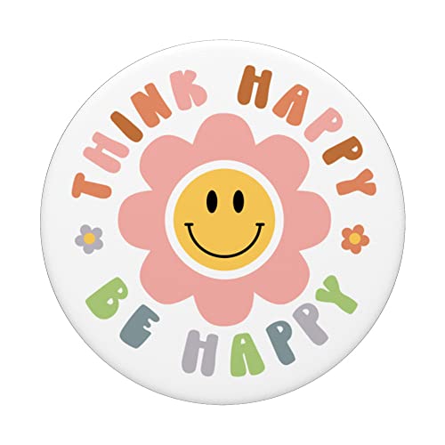 Be Happy Cute Daisy Smile Face Retro Groovy On White PopSockets Swappable PopGrip