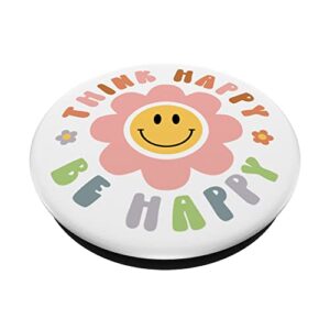 Be Happy Cute Daisy Smile Face Retro Groovy On White PopSockets Swappable PopGrip