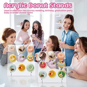 4 Pack Acrylic Donut Stand Clear Donut Board Donut Stand Holder Square Donut Display Wall Stand Clear Donut Stand with 9 Pillars for Party Wedding Birthday Decorations