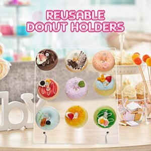 4 Pack Acrylic Donut Stand Clear Donut Board Donut Stand Holder Square Donut Display Wall Stand Clear Donut Stand with 9 Pillars for Party Wedding Birthday Decorations